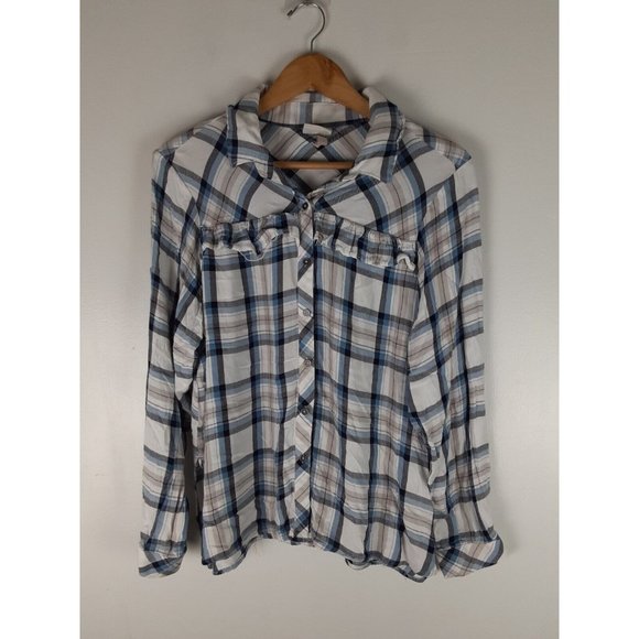 Knox Rose | Tops | Knox Rose White Blue Plaid Long Sleeve Button Down ...